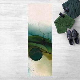Bilderwelten Kork-Teppich Abstrakt petrol originell Aquarell - Goldener Waldspaziergang - Deko Wohnzimmer Schlafzimmer