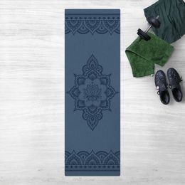 Bilderwelten Kork-Teppich Orientalisch blau Spirituell Korkmatte - Lotusbl&uuml;te Indische Ornamente - Mandala Wohnzimmer Schlafzimmer