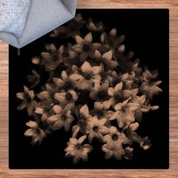 Kork-Teppich - Dunkler Clematis Strau&szlig; - Motiv schwarz weiss Blumen Korkmatte Deko Wohnzimmer Schlafzimmer