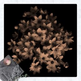 Bilderwelten Kork-Teppich Motiv schwarz weiss Blumen Korkmatte - Dunkler Clematis Strau&szlig; - Deko Wohnzimmer Schlafzimmer