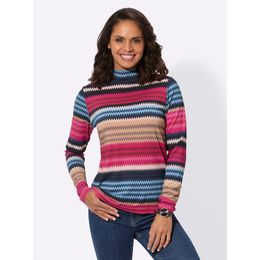 Casual Looks Damen Stehkragenshirt "Druck-Shirt", blau, Gr. 44, bedruckt, gemustert, mehrfarbig, 95% Viskose, 5% Elasthan, Shirts