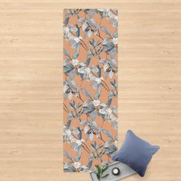 Bilderwelten Kork-Teppich Illustration blau Aquarell - Romantisches Bl&uuml;tenaquarell Blaues Geflecht - Deko Wohnzimmer Schlafzimmer