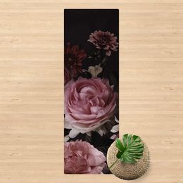 Bilderwelten Kork-Teppich Motiv rosa Korkmatte - Rosa Blumen auf Schwarz Vintage - Rose Wohnzimmer Schlafzimmer