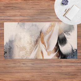 Bilderwelten Kork-Teppich Abstrakt gold originell Aquarell - Goldene abstrakte Wintermalerei - Deko Wohnzimmer Schlafzimmer