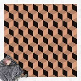Bilderwelten Kork-Teppich Illustration schwarz weiss Fliesenoptik - Geometrischer Fliesenmix W&uuml;rfel Schwarz - Deko Wohnzimmer Schlafzimmer