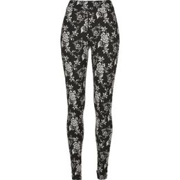 Leggings Urban Classics "Urban Classics Damen Ladies Soft AOP Leggings", Damen, Gr. M, US-Gr&ouml;&szlig;en, schwarzrose, 85% Polyester, 15% Elasthan, skinny fit, Hosen Leggings