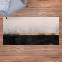 Bilderwelten Kork-Teppich Abstrakt schwarz weiss originell Aquarell - Abstrakter Goldener Horizont Schwarz Wei&szlig; - Deko Wohnzimmer Schlafzimmer