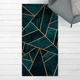 Bilderwelten Kork-Teppich Abstrakt t&uuml;rkis originell Aquarell - Dunkles T&uuml;rkis mit Gold - Geometrisch Wohnzimmer Schlafzimmer