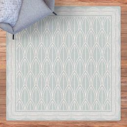 Bilderwelten Kork-Teppich Vintage pastell Korkmatte - Art Deco Federn Muster mit Bord&uuml;re - Geometrisch Wohnzimmer Schlafzimmer