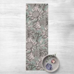 Bilderwelten Kork-Teppich Vintage grau Blumen Korkmatte - Florale Eleganz Echinacea - Retro Wohnzimmer Schlafzimmer