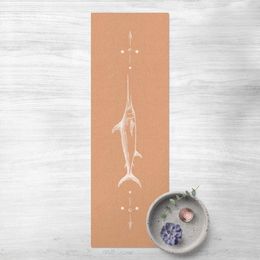 Kork-Teppich - Vintage Schwertfisch Wei&szlig; - Vintage weiss Tiere Korkmatte Retro Wohnzimmer Schlafzimmer