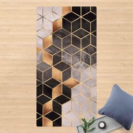 Bilderwelten Kork-Teppich Abstrakt schwarz weiss originell Aquarell - Schwarz Wei&szlig; goldene Geometrie - Geometrisch Wohnzimmer Schlafzimmer