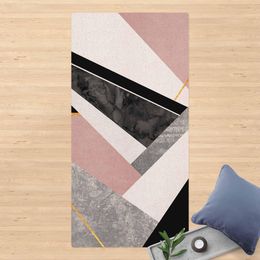 Bilderwelten Kork-Teppich Abstrakt schwarz weiss originell Aquarell - Schwarz Wei&szlig; Geometrie mit Gold - Geometrisch Wohnzimmer Schlafzimmer