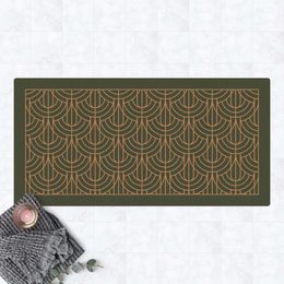 Bilderwelten Kork-Teppich Vintage gr&uuml;n Korkmatte - Art Deco Vorhang Muster mit Rahmen - Geometrisch Wohnzimmer Schlafzimmer