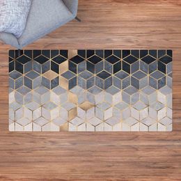 Bilderwelten Kork-Teppich Abstrakt gold originell Aquarell - Blau Wei&szlig; goldene Geometrie - Geometrisch Wohnzimmer Schlafzimmer