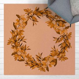Kork-Teppich - Romantischer Bl&uuml;tenkranz Orange - Illustration orange Aquarell Deko Wohnzimmer Schlafzimmer