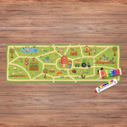 Bilderwelten Kork-Teppich Illustration bunt Korkmatte - Bauernhof - Der gro&szlig;e Rundweg - Bauernhof Kinderzimmer Baby M&auml;dchen Jungen