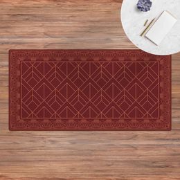 Bilderwelten Kork-Teppich Vintage rot Korkmatte - Art Deco Schuppen Muster mit Bord&uuml;re - Geometrisch Wohnzimmer Schlafzimmer
