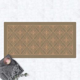 Bilderwelten Kork-Teppich Vintage blau Korkmatte - Art Deco Strahlen Muster mit Rahmen - Geometrisch Wohnzimmer Schlafzimmer