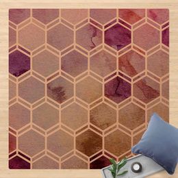 Kork-Teppich - Hexagontr&auml;ume Aquarell in Beere - Illustration violett Aquarell Geometrisch Wohnzimmer Schlafzimmer