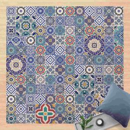 Bilderwelten Kork-Teppich Illustration blau Fliesenoptik - Fliesenspiegel - Aufw&auml;ndige Portugiesische Fliesen - Geometrisch Wohnzimmer Schlafzimmer
