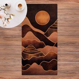 Bilderwelten Kork-Teppich Abstrakt gold originell Aquarell - Goldene Sonne abstrakte Berge - Deko Wohnzimmer Schlafzimmer