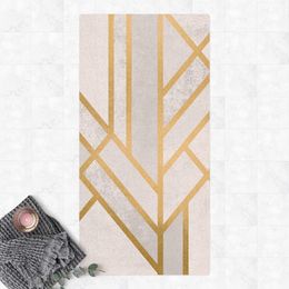 Bilderwelten Kork-Teppich Abstrakt gold originell Aquarell - Art Deco Geometrie Wei&szlig; Gold - Geometrisch Wohnzimmer Schlafzimmer