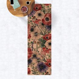Kork-Teppich - Buntes Mohnblumen Aquarell - Illustration rot Aquarell Mohn Wohnzimmer Schlafzimmer