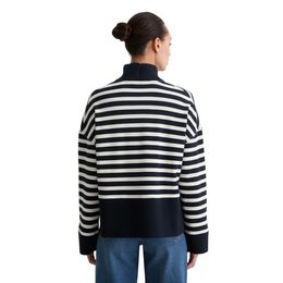 Marc O'Polo MARC O'POLO Damen Sweatshirt "mit breitem Rippstrick-Bund"dunkelblau, Gr. L, gestreift, Obermaterial: 100% Baumwolle, Sweatshirts