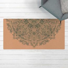 Kork-Teppich - Mandala Aquarell Ornament halbkreis t&uuml;rkis - modern t&uuml;rkis Spirituell Aquarell Ornamente Wohnzimmer Schlafzimmer