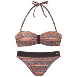 Buffalo Damen Bandeau-Bikini, braun, Gr. 40, bedruckt, gestreift, Xtra Life LYCRA, Bikini-Sets, Mit trendigem Streifendruck