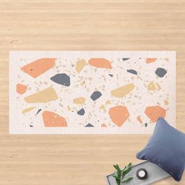 Kork-Teppich - Detailliertes Terrazzo Muster Siena mit Rahmen - modern orange Mosaik Deko Wohnzimmer Schlafzimmer