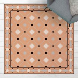 Bilderwelten Kork-Teppich modern grau Fliesenoptik - Geometrische Fliesen Ikat Sand mit Bord&uuml;re - Geometrisch Wohnzimmer Schlafzimmer