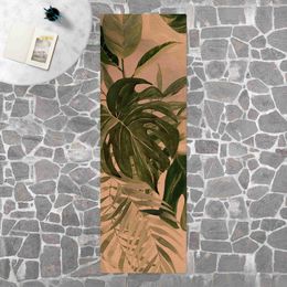 Bilderwelten Kork-Teppich Tropisch gr&uuml;n Aquarell - Aquarell Tropisches Arrangement mit Monstera - Pflanzen Wohnzimmer Schlafzimmer
