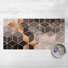 Bilderwelten Kork-Teppich Abstrakt schwarz weiss originell Aquarell - Schwarz Wei&szlig; goldene Geometrie - Geometrisch Wohnzimmer Schlafzimmer
