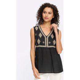 Heine Damen Blusentopschwarz, beige, bedruckt, Gr. 40, bedruckt, gemustert, mehrfarbig, metallic, 100% Baumwolle, Blusen