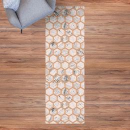 Bilderwelten Kork-Teppich Illustration grau Steinoptik - Marmor Hexagone in Graustufen - Beton Wohnzimmer Schlafzimmer
