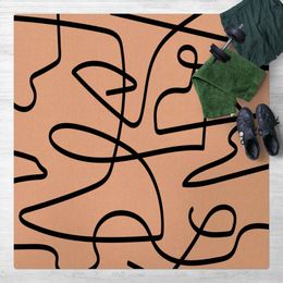 Bilderwelten Kork-Teppich Line Art schwarz Korkmatte - Abstrakter Linienfluss Schwarz - Streifen Wohnzimmer Schlafzimmer