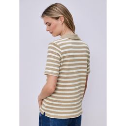 Street One Damen Poloshirtsafari beige, Gr. 44, gestreift, Web, 65% Baumwolle, 35% Polyester, Shirts