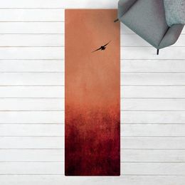 Bilderwelten Kork-Teppich modern rot Natur Aquarell - Vogel im Sonnenuntergang - Sonnenuntergang Wohnzimmer Schlafzimmer
