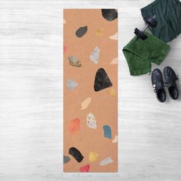Bilderwelten Kork-Teppich Abstrakt weiss Aquarell - Wei&szlig;er Terrazzo mit Goldsteinchen - Deko Wohnzimmer Schlafzimmer