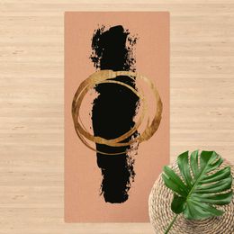 Bilderwelten Kork-Teppich modern gold originell Korkmatte - Abstrakte Formen - Gold und Schwarz - Deko Wohnzimmer Schlafzimmer