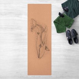 Kork-Teppich - Blauwal gepunktet Schwarz - Illustration schwarz Tiere Korkmatte Meditation Wohnzimmer Schlafzimmer
