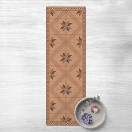 Bilderwelten Kork-Teppich modern grau Fliesenoptik - Geometrische Fliesen Rautenbl&uuml;te Grau mit schmaler Bord&uuml;re - Geometrisch Wohnzimmer Schlafzimmer