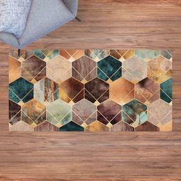 Bilderwelten Kork-Teppich Abstrakt gold originell Aquarell - T&uuml;rkise Geometrie goldenes Art Deco - Geometrisch Wohnzimmer Schlafzimmer