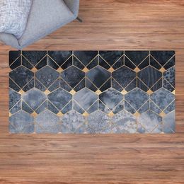 Bilderwelten Kork-Teppich Abstrakt gold originell Aquarell - Blaue Geometrie goldenes Art Deco - Geometrisch Wohnzimmer Schlafzimmer
