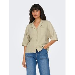 Kurzarmbluse Only "ONLTHYRA LIFE SS SHIRT NOOS WVN", Damen, Gr. M, oxford tan, Web, Obermaterial: 100% Baumwolle, unifarben, regular fit normal, V-Ausschnitt, Blusen