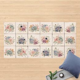 Bilderwelten Kork-Teppich Landhaus pastell originell Aquarell - Aquarell Blumen Landhaus - Deko K&uuml;che