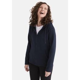 Sweatjacke STOOKER WOMEN "JOANE mit Kapuze Strickfleecejacke", Damen, Gr. 44/46, blau (navy), angeraute Sweatware, 60% Baumwolle, 40% Polyester, slim fit, ohne Ausschnitt, Sweatjacken Sweatjacke, Sweatjacke Kapuze figurumspielend Moderner Sport-Look f&uuml;r Damen