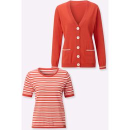 Casual Looks Damen Strickpullover "Twinset", orange, Gr. 38, gemustert, gestreift, unifarben, 100% Baumwolle, Pullover